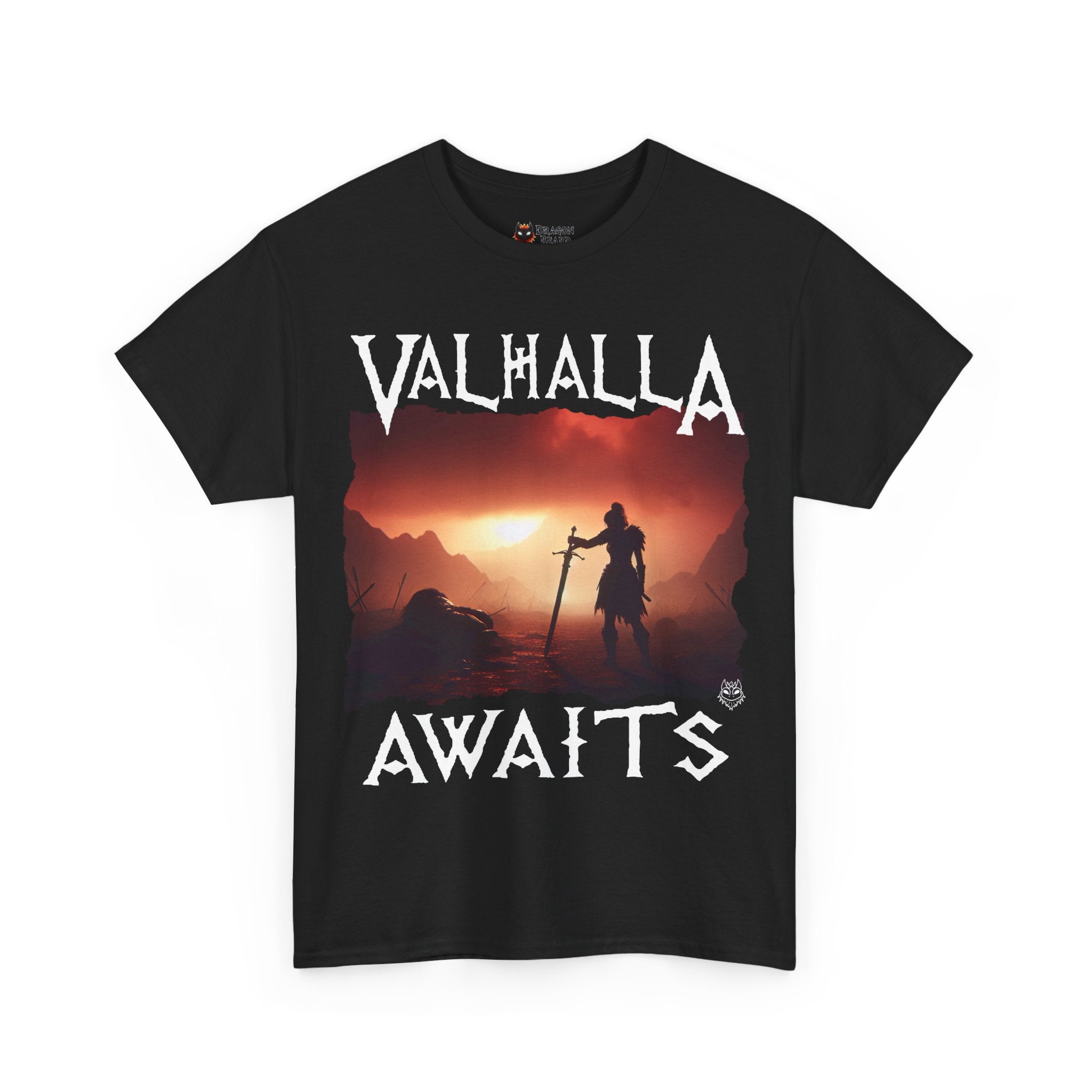 Valhalla Awaits Viking Graphic Tee — Norse Warrior Sunset T-Shirt ...